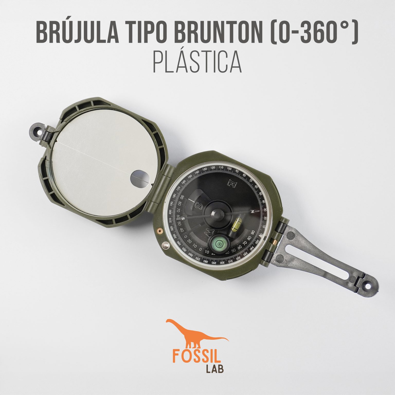 Brújula Tipo Brunton Plástica (azimutal 0-360°) | Fossil Lab