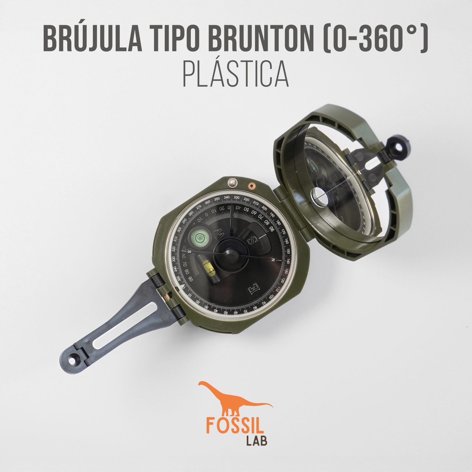 Brújula Tipo Brunton Plástica (azimutal 0-360°) | Fossil Lab